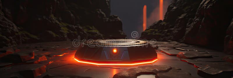A Podium with Lava Cracks. Sci Fi Scene in Black with a Glow of Fire ...