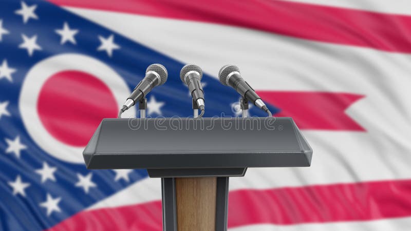Podium Lectern with Microphones and Ohio Flag in Background Stock ...
