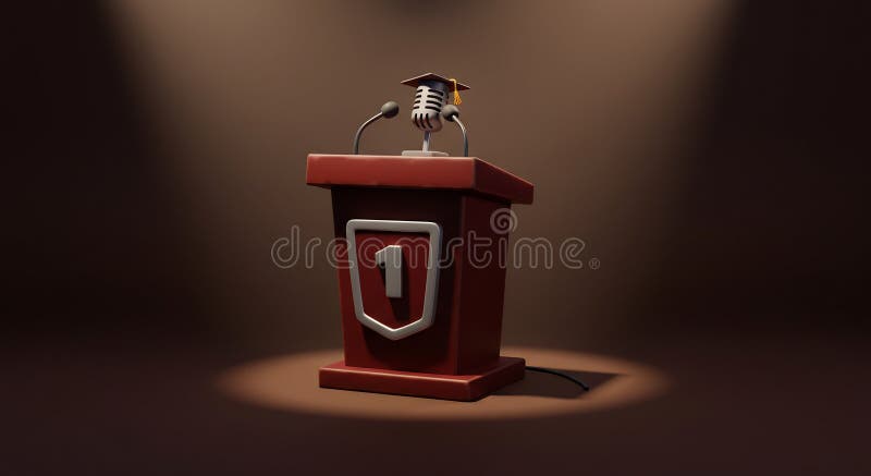 Podium with Microphone and Mortarboard Hat Symbolizing Success Stock ...
