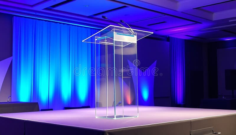 Podium with Microphone Stage Setup and Presentation Equipment ...