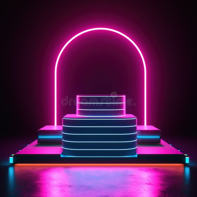 Podium Mit Scheinwerfer. Dunkelneoner Dreidimensionaler Podium ...