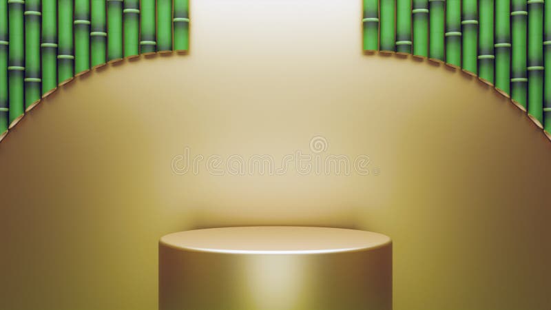 Podium Mockup with Bamboo. 3d Render Image Stock Illustration ...
