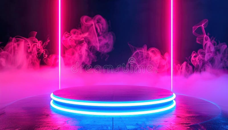 A Podium with Neon Lights and Smoke Emanating from it Under Visual ...