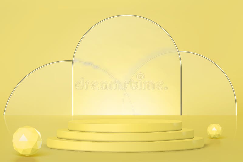 Podium Platform Display Scene with Golden Arches and Icospheres Stock ...