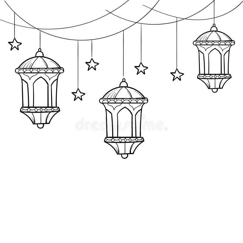 Ramadan Kareem Lantern with Hand Drawn Doodle Element Design Stock ...