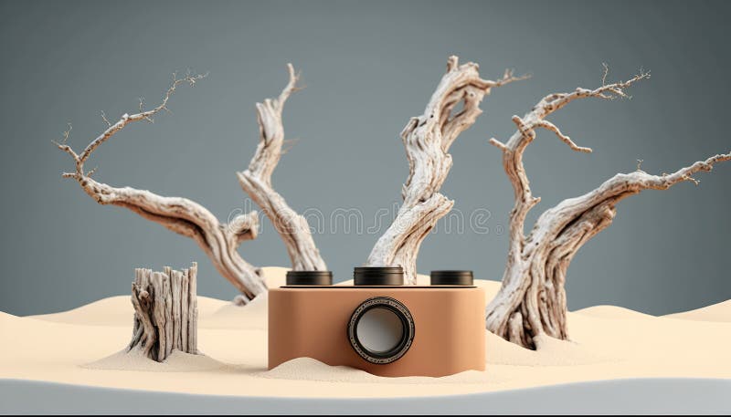 Podium for Product Display with Dry Tree Branches. Abstract Composition ...
