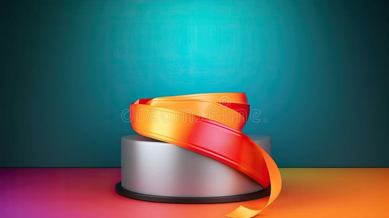 Podium for Product Presentation with Colorful Ribbons. AI Generated ...