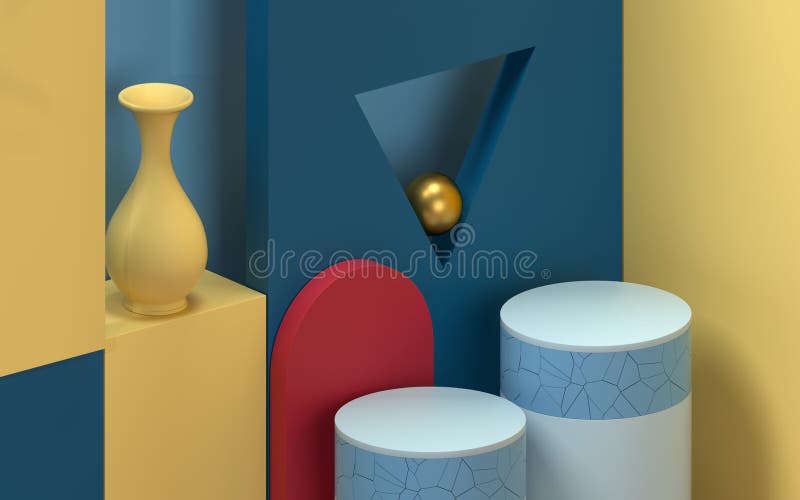 Podium in a Room Filled with Creative Geometrical Shapes, 3d Rendering ...
