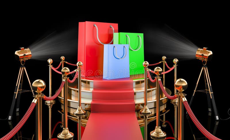 Podium with Shopping Bags. 3D Rendering Stock Illustration ...