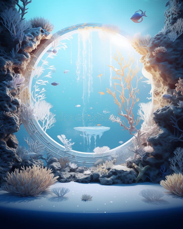 Podium Showing Promotional Products with an Ocean Theme Stock Photo ...