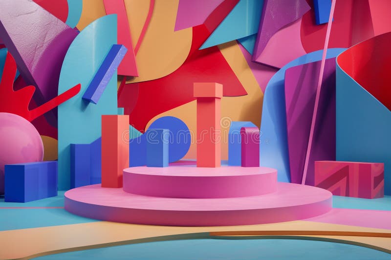 A Podium Stage in a Dynamic, Multi-colour Abstract Setting with Bold ...