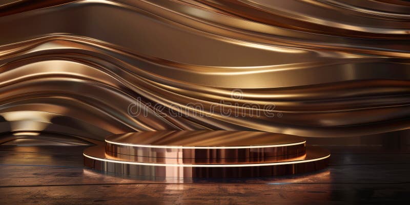 Podium Stage with Golden Line Design Elements and a Wave-like Backdrop ...