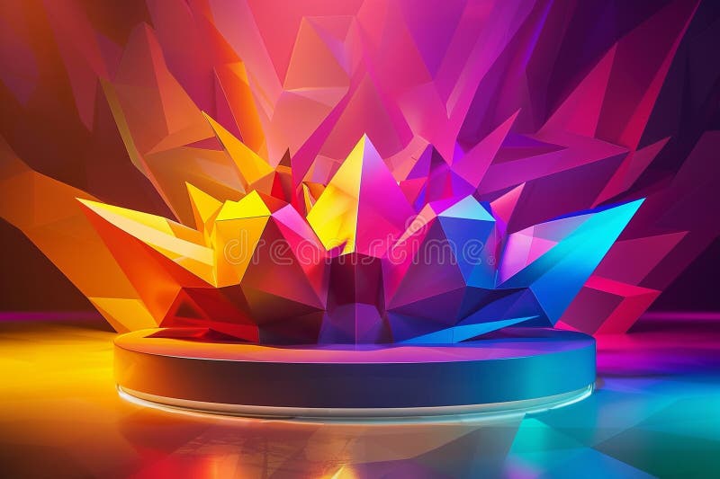 A Podium Stage Highlighted by a Vibrant, Multi-colour Abstract ...