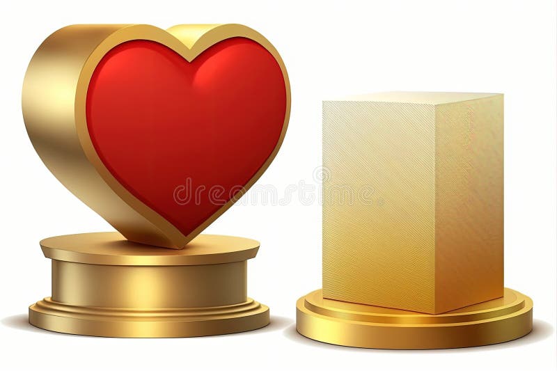 Podium, Stage, or Pedestal with a Gold Heart and a Cube Shaped Award ...