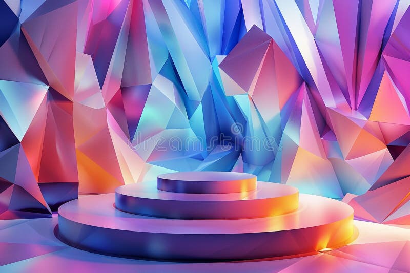 A Podium Stage Surrounded by a Multicolour Geometric Background ...