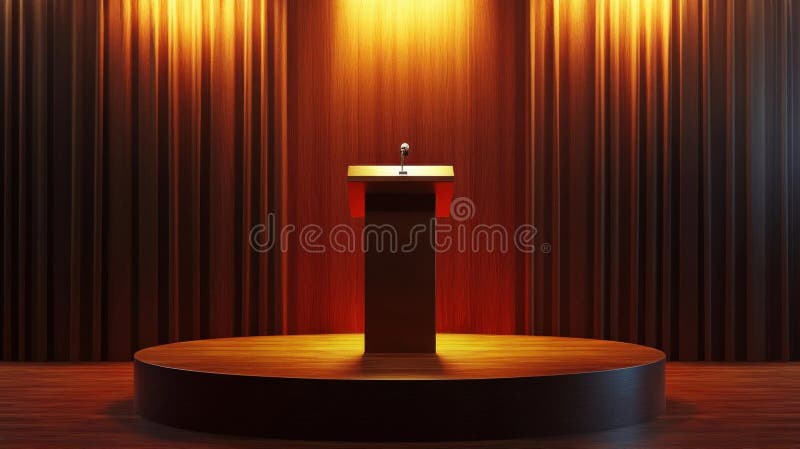 Podium Stage with Wooden Backdrop and Spotlight, Ready for Your Speech ...