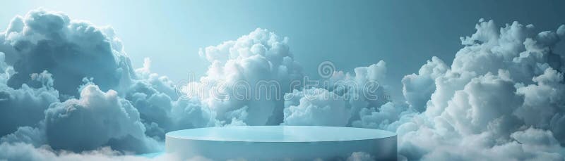 Podium Stand in Cloud, Light Blue 3D Render, White Sky Product Platform ...