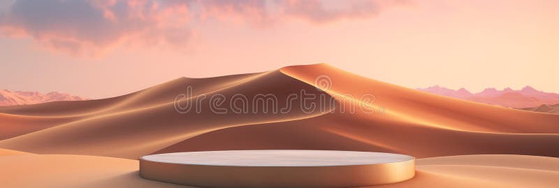 Podium Stand with a Desert Sand Dune Texture, Set Against a Sunset ...