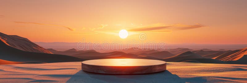 Podium Stand with a Desert Sand Dune Texture, Set Against a Sunset ...