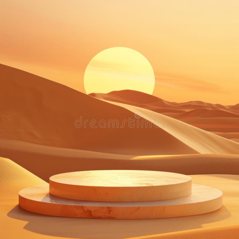 Podium Stand with a Desert Sand Dune Texture, Set Against a Sunset ...