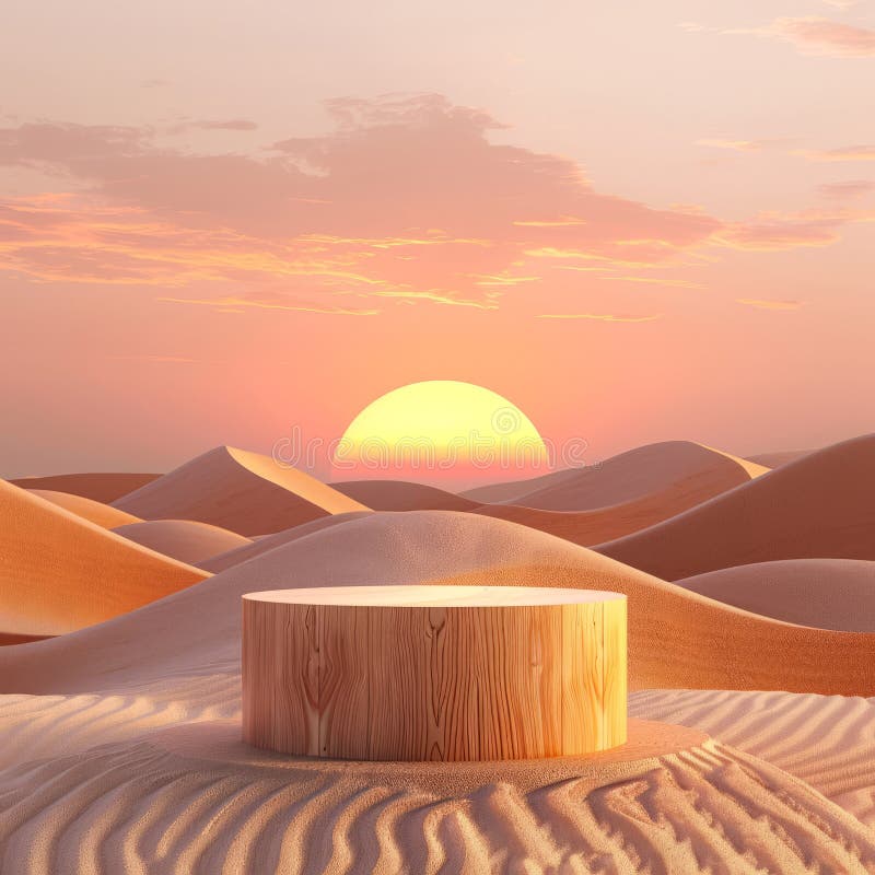 Podium Stand with a Desert Sand Dune Texture, Set Against a Sunset ...