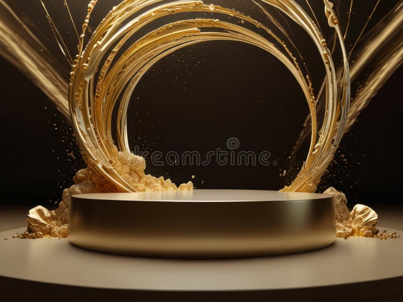 Podium Surrounded by Swirling Vortex of Gold Stock Illustration ...