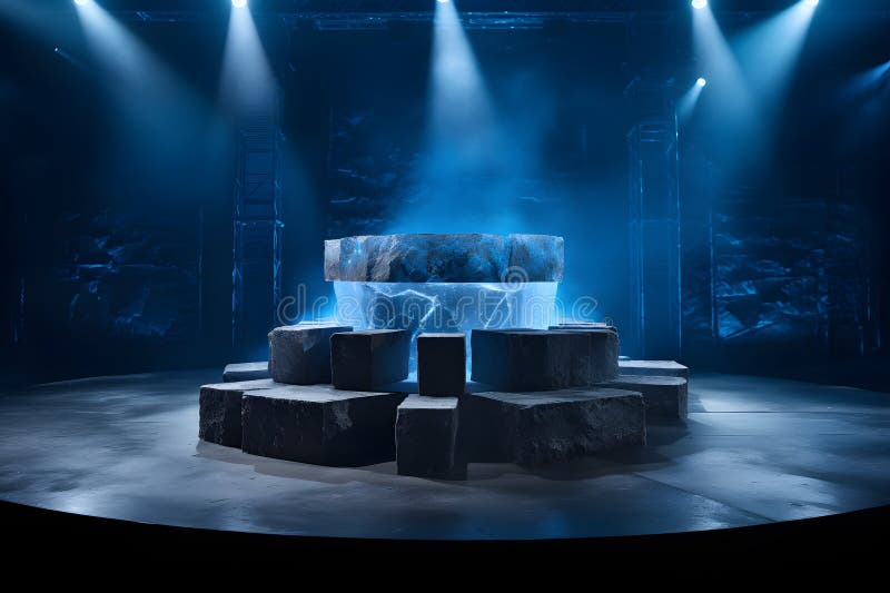 Podium Theatrical Blue Stage Set for Product Promotion. AI Generated ...