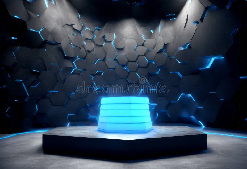 Podium Xagonal Background Abstract Futuristic Light 3d Black Blue ...