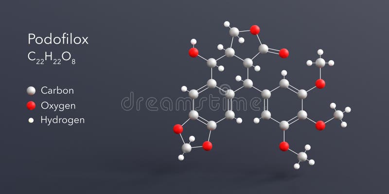 Podofilox Molecule 3d Rendering, Flat Molecular Structure with Chemical ...