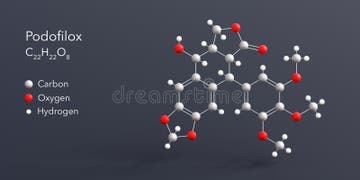 Podofilox Molecule 3d Rendering, Flat Molecular Structure with Chemical ...