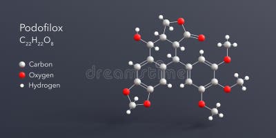 Podofilox Molecule 3d Rendering, Flat Molecular Structure with Chemical ...