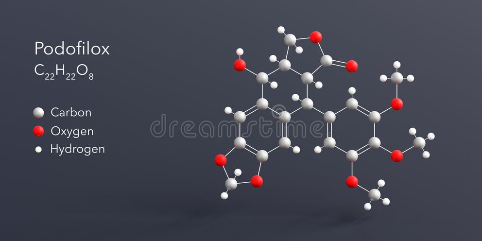 Podofilox Molecule 3d Rendering, Flat Molecular Structure with Chemical ...