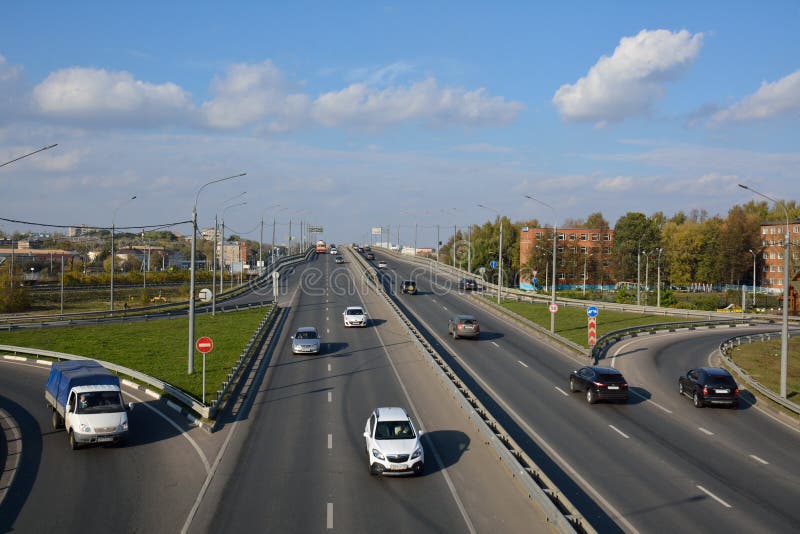 PODOLSK/RUSSIAN FEDERATION - OCTOBER 05 2015: Cityscape with the Bridge ...