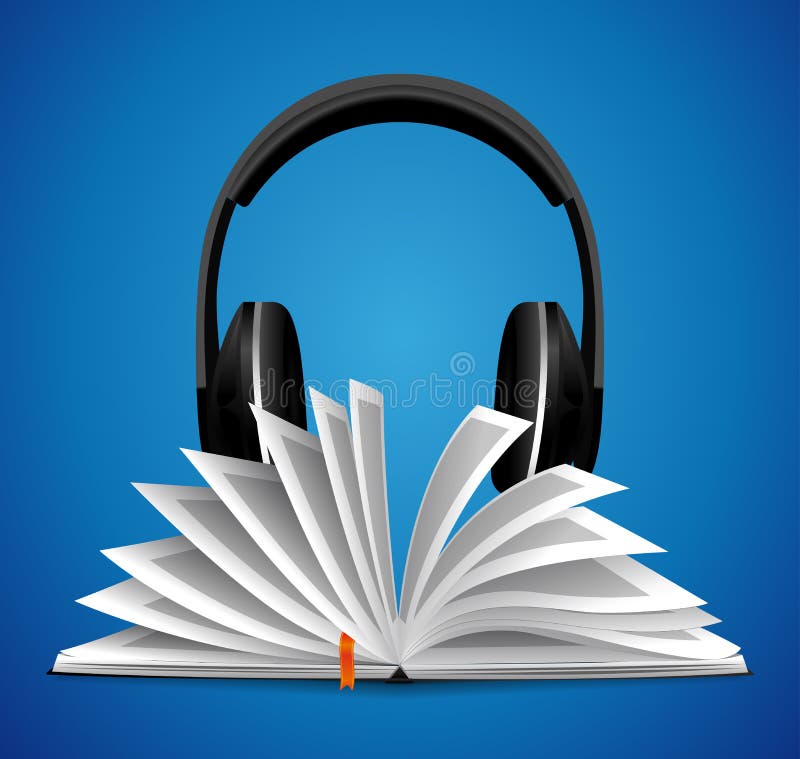 Audiobook Concept - Opened Book with Headphones Stock Illustration ...