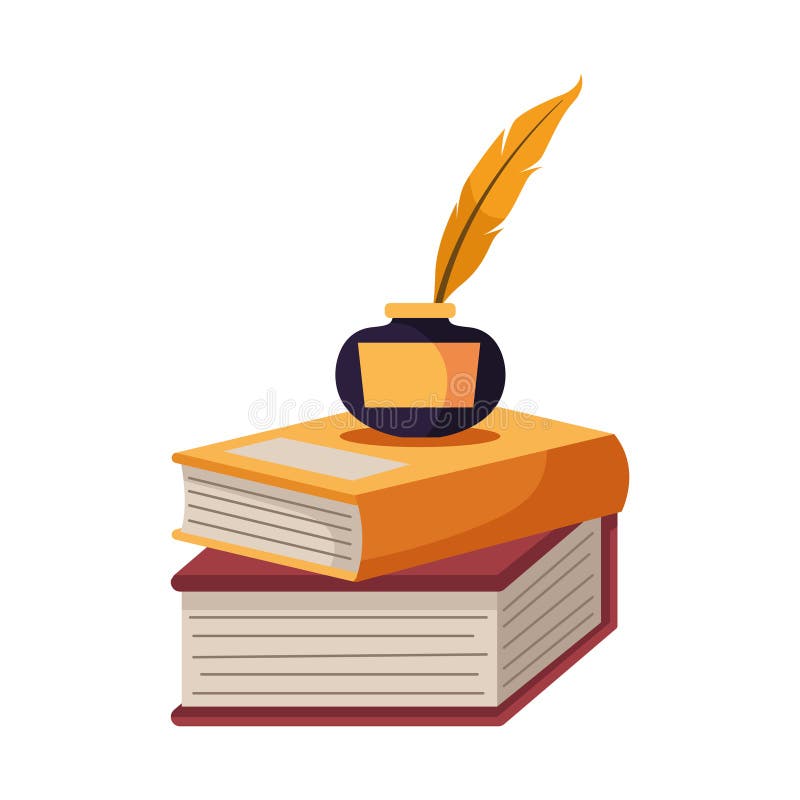 Poem Books Stack with Quill Pen Icon Stock Vector - Illustration of ...