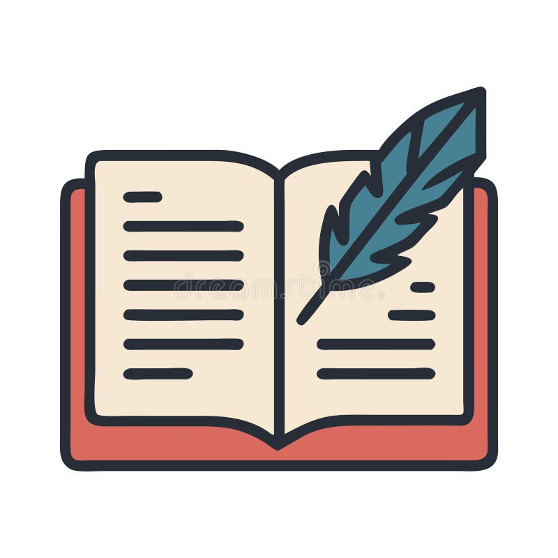 Poem Open Book and Feather Icon Stock Illustration - Illustration of ...