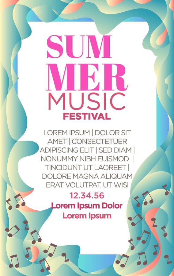 Summer Music Festival Poster Template with Abstract Tropical Sea Wave ...