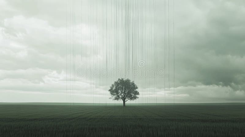 A Poetic Concept of a Lone Tree in a Vast Field Draped in Threads ...
