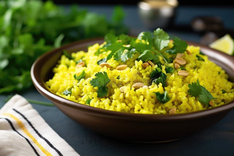 Poha, an Indian Rice Dish, Garnished with Fresh Cilantro Stock Image ...