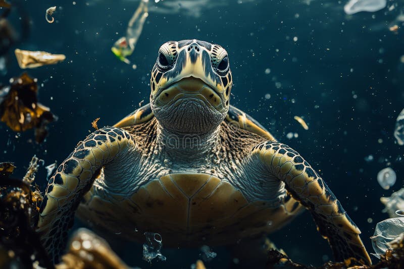 Trapped Sea Turtle in Plastic Waste Stock Illustration - Illustration ...