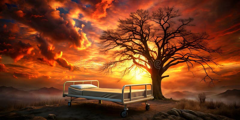 A Solitary Hospital Bed Under a Gloomy Sunset a Scene of Despair and ...