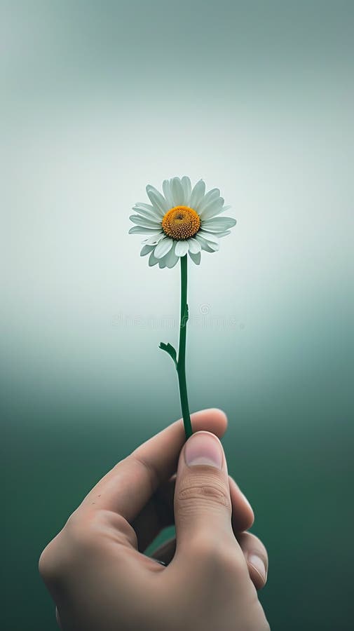 A Poignant Image Capturing a Single Daisy Held Gently in a Hand ...