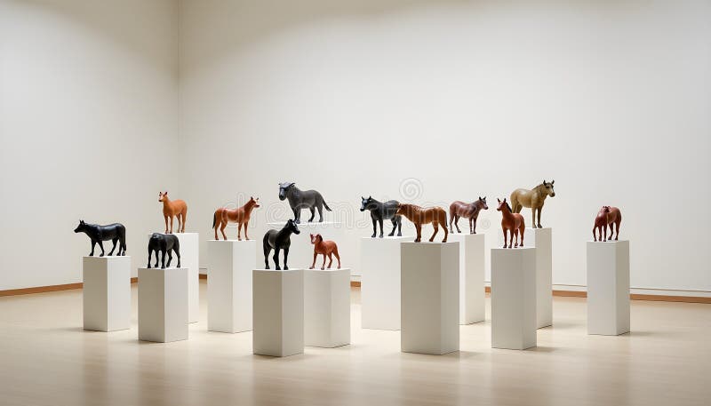 A Poignant Scene of a Small Gathering of Extinct Plastic Animals, Each ...