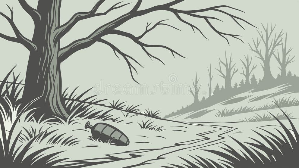 Stark Bare Trees in Desolate Winter Landscape Vector Art, Vector Design ...