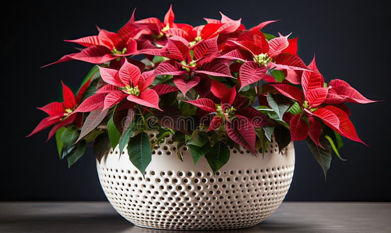 Poinsettia Flower In A Vase On The Table Stock Illustration