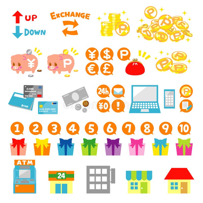 Point coins icon set stock vector. Illustration of cash - 65090755