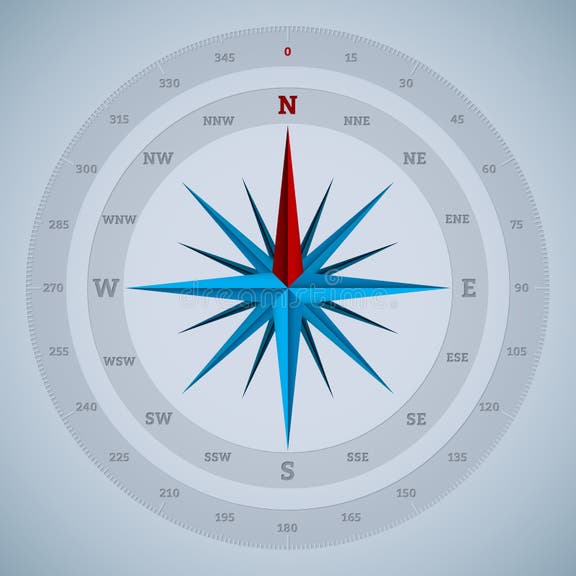 16 Point Compass Design with Degrees Stock Vector - Illustration of ...