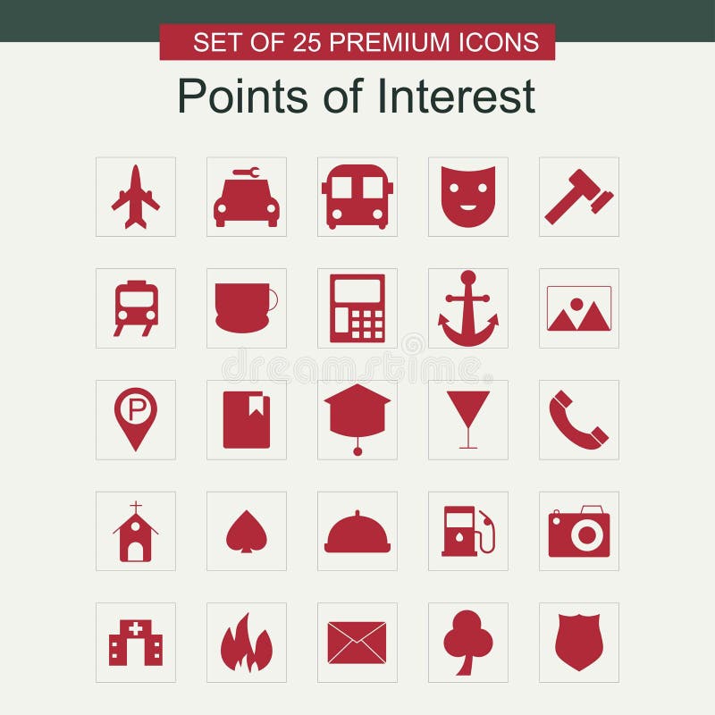 Point of Interest Icons Set Stock Vector - Illustration of icons ...