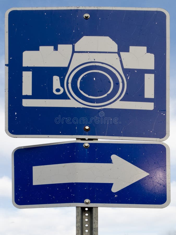 Point of Interest Road Sign with White Camera Icon Stock Image - Image ...