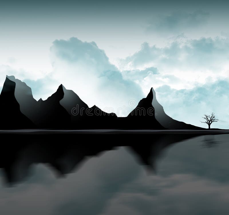 A Point of Land Extends into a Lake in a Dark Foreboding Scene from the ...